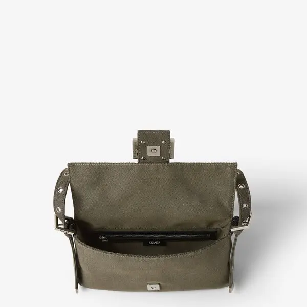Fendi Baguette® 26424 Khaki Green Canvas Bag With Stencil Print